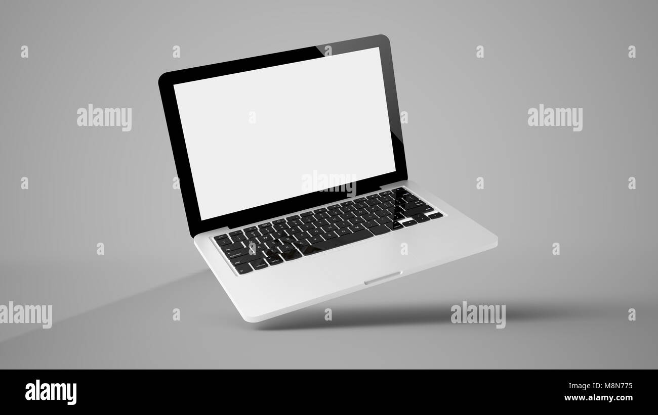 3d rendering of computer with withe screen Stock Photo - Alamy