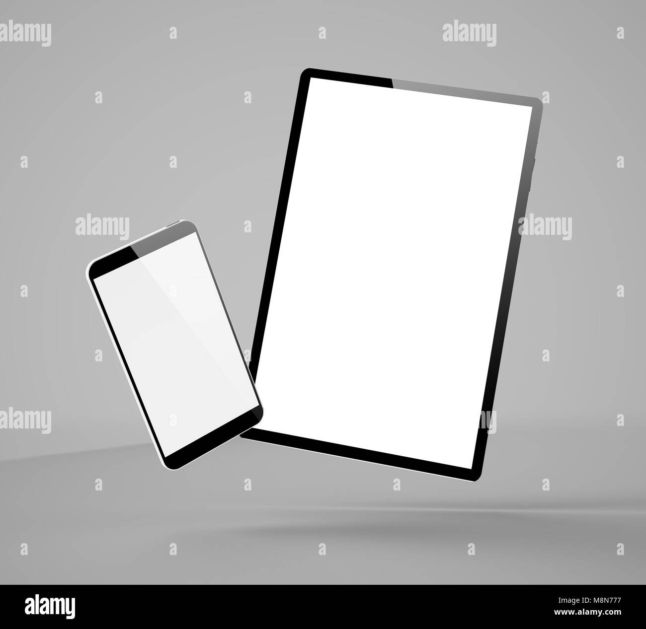 flying smartphone and tablet mockup 3d rendering Stock Photo - Alamy
