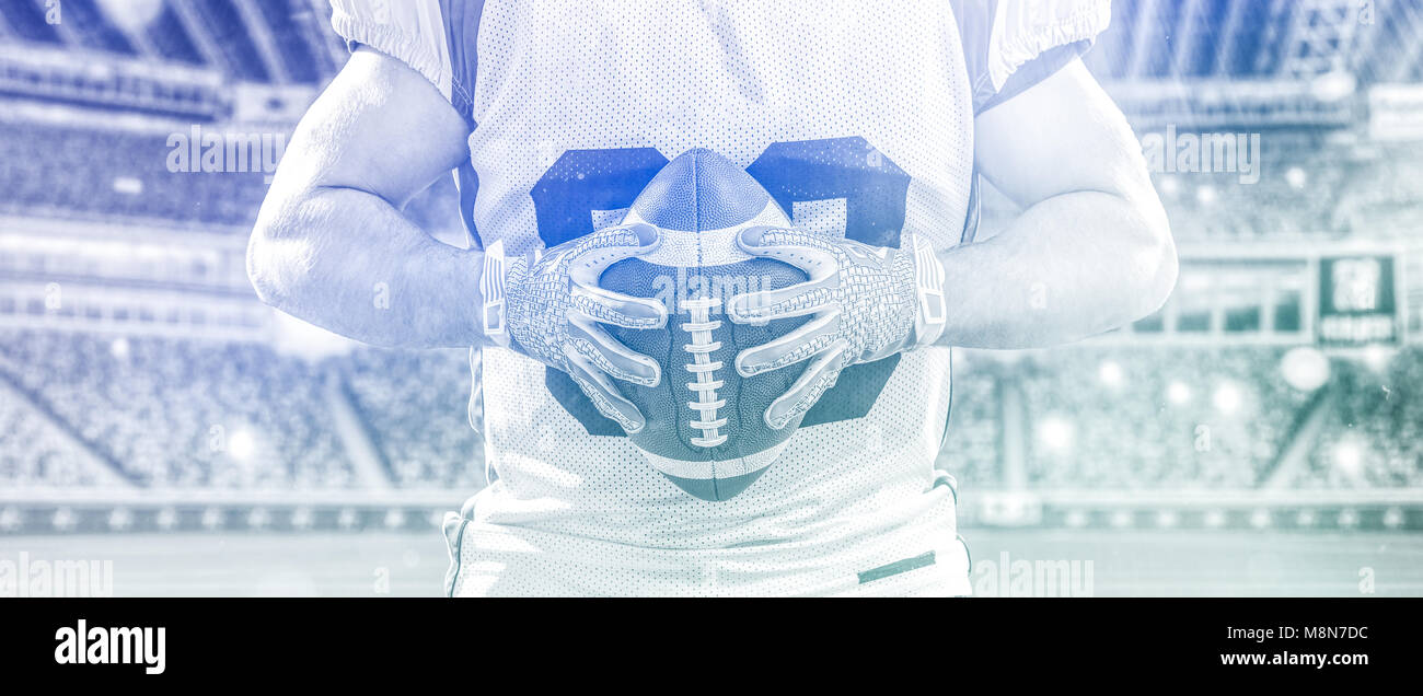 Closeup Portrait of a strong muscular American Football Player on big ...