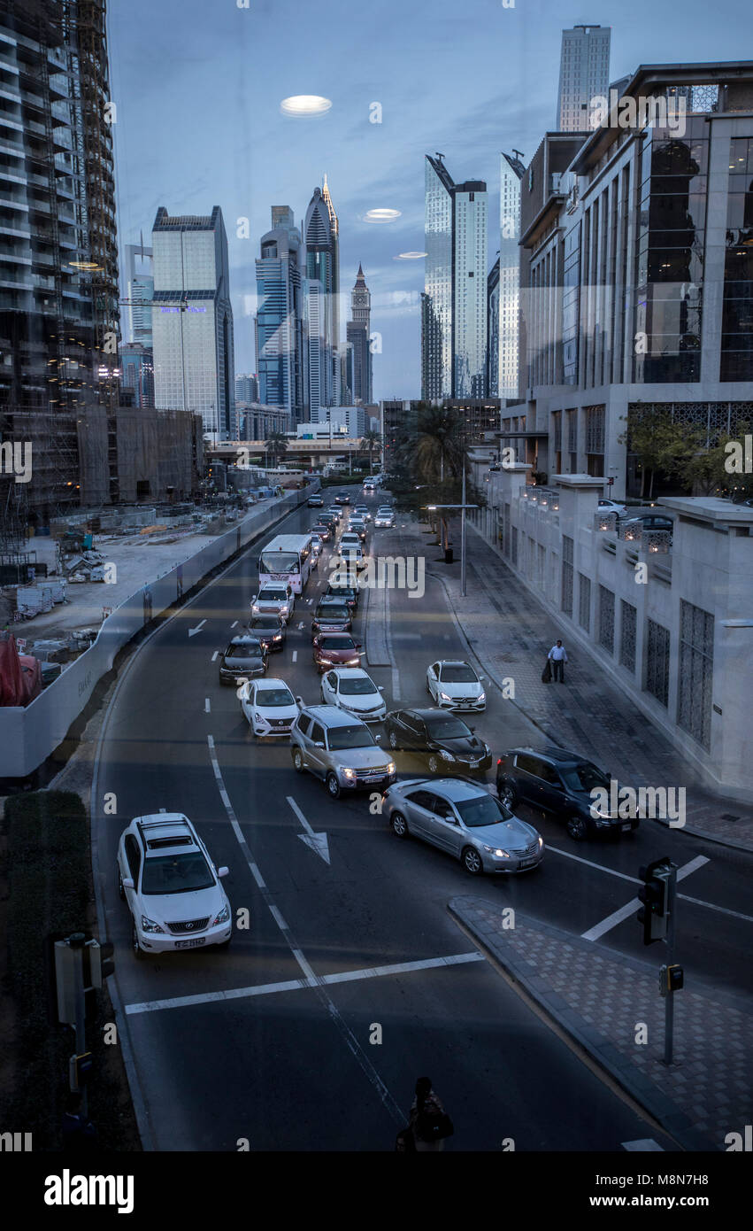 Night view of Dubai city, cars Stock Photo - Alamy