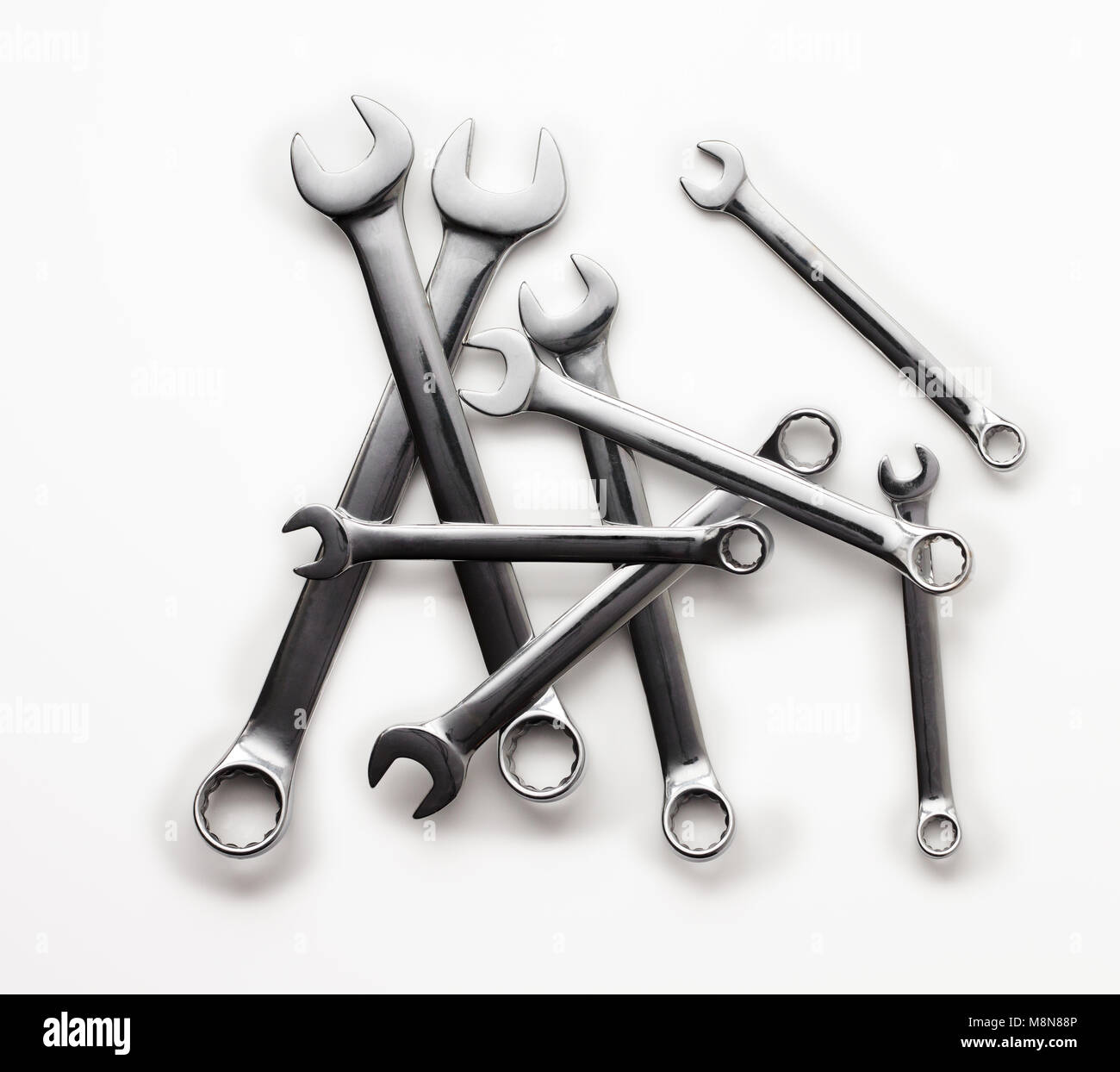 Set of Shiny Chrome Spanners on white background Stock Photo - Alamy