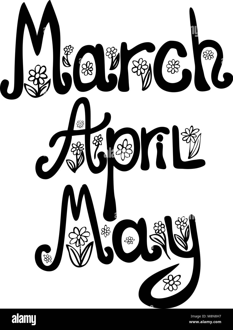 vector black ink spring lettering - March, April, May Stock Vector ...