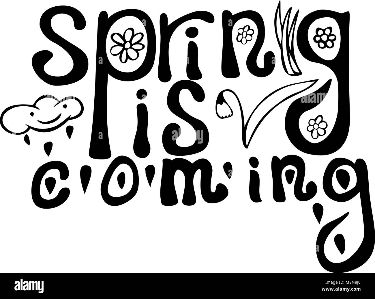 vector black ink spring lettering - spring is coming Stock Vector Image ...