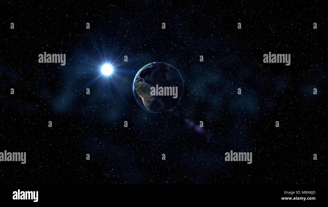 Earth planet in space with sun flash. Elements of this image are ...