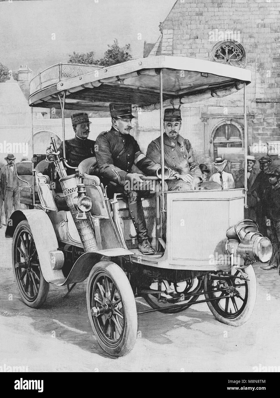 General de Negrier in his car during the 1900 French military exercise ...