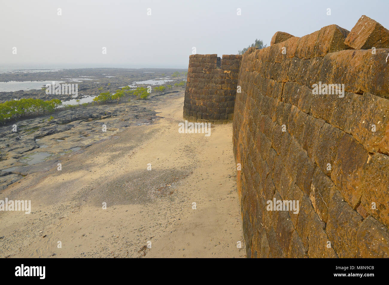 Wall of Kolaba fort near Alibaug beach, Maharashtra, India Stock Photo ...