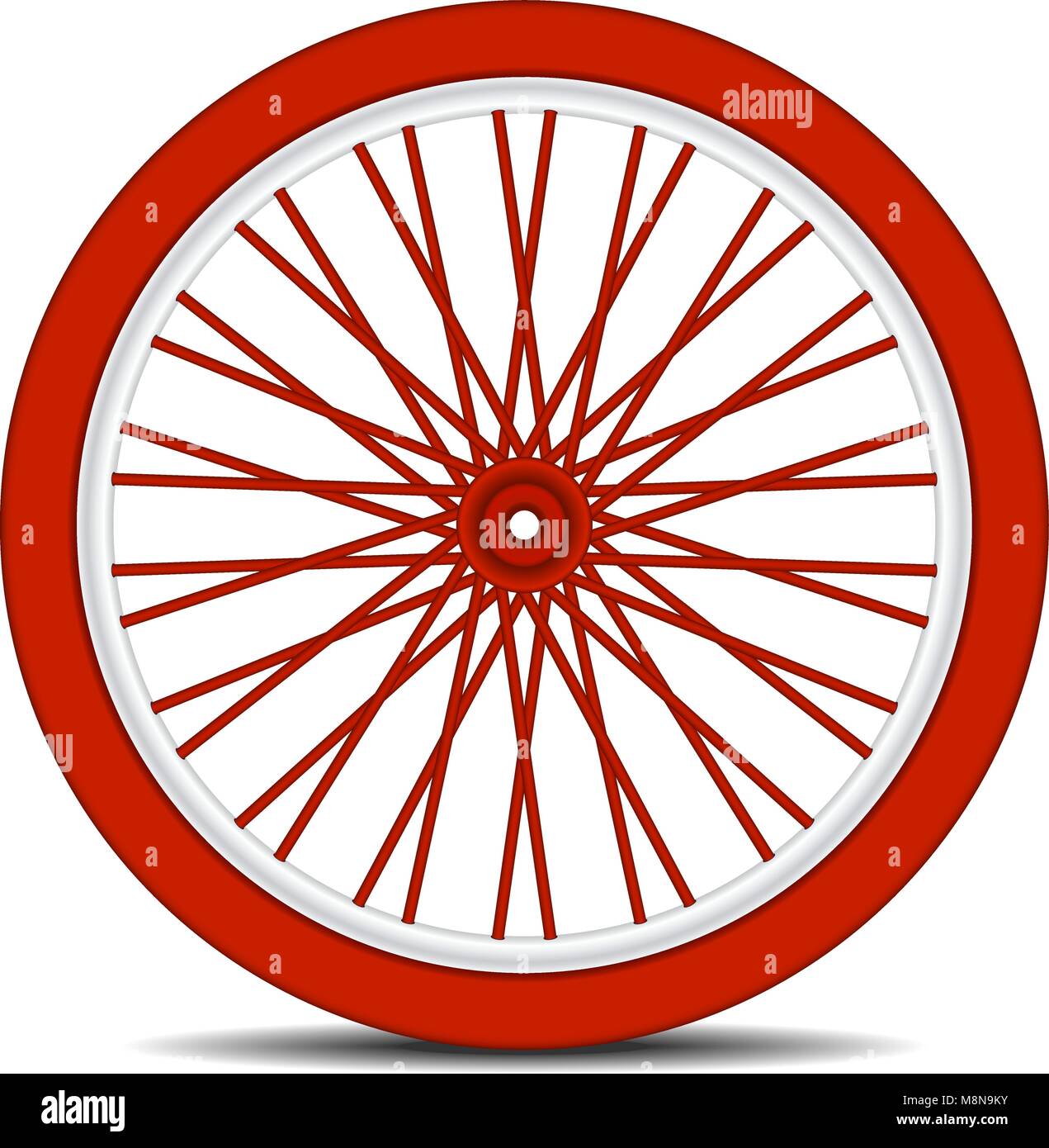 Bicycle wheel in red design with shadow on white background Stock ...