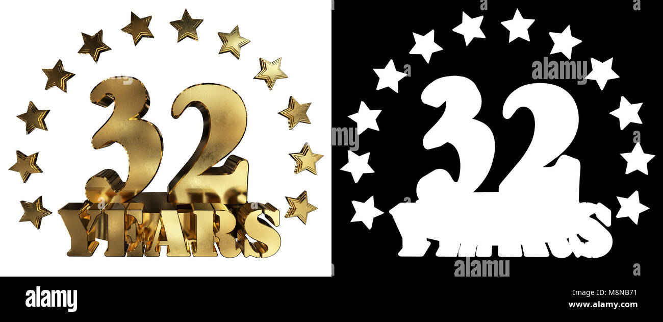 Golden digit thirty two and the word of the year, decorated with stars ...