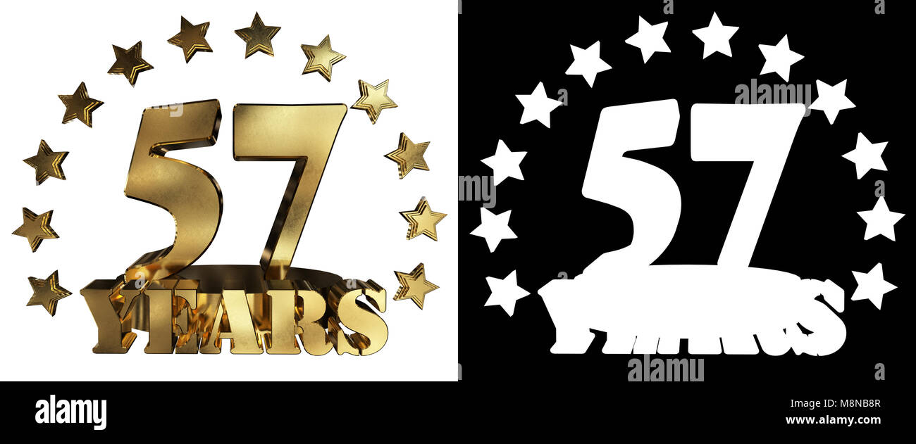 Golden digit fifty seven and the word of the year, decorated with stars ...