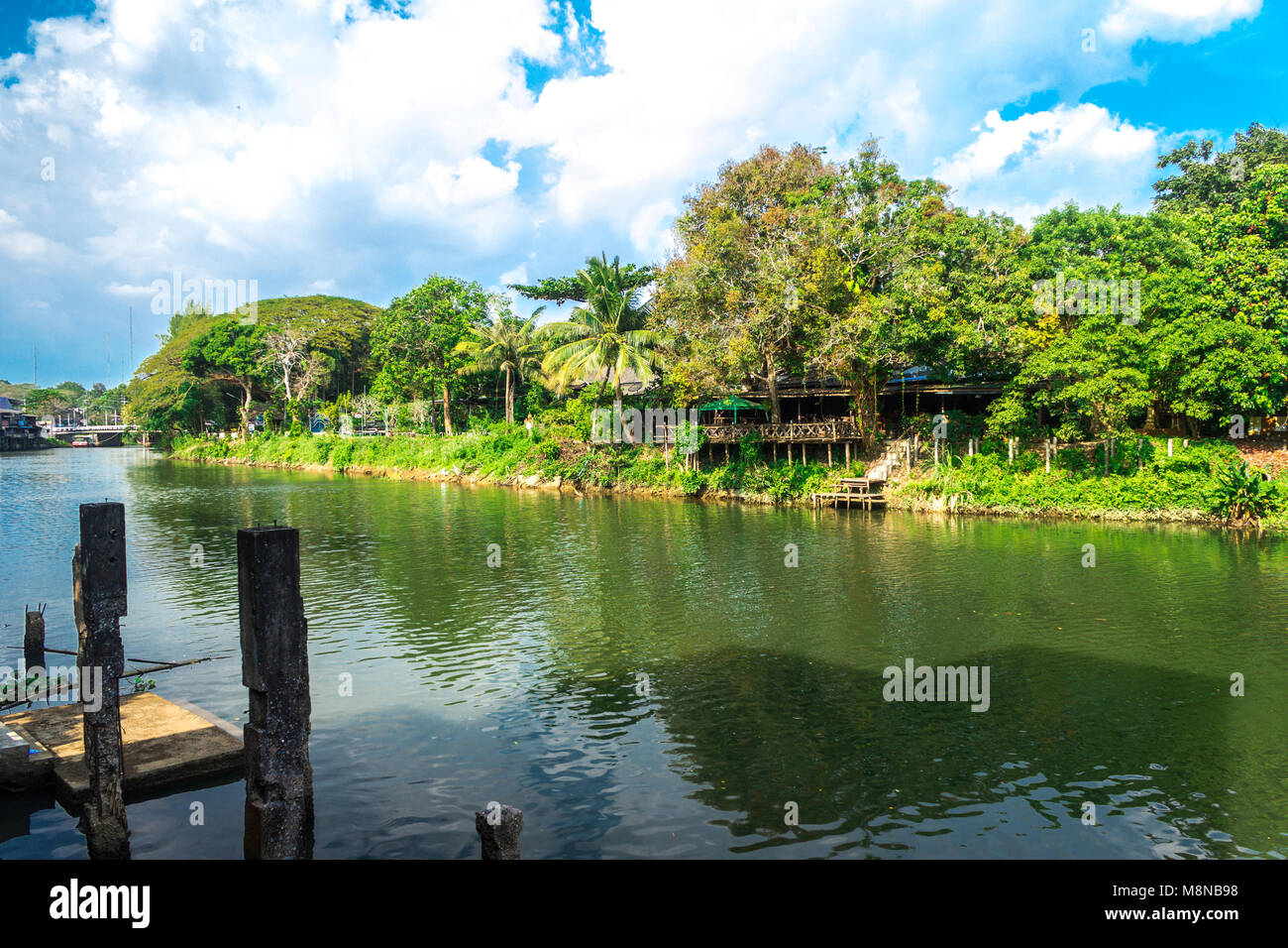 the river chanthaburi thailand with blue sky Stock Photo - Alamy