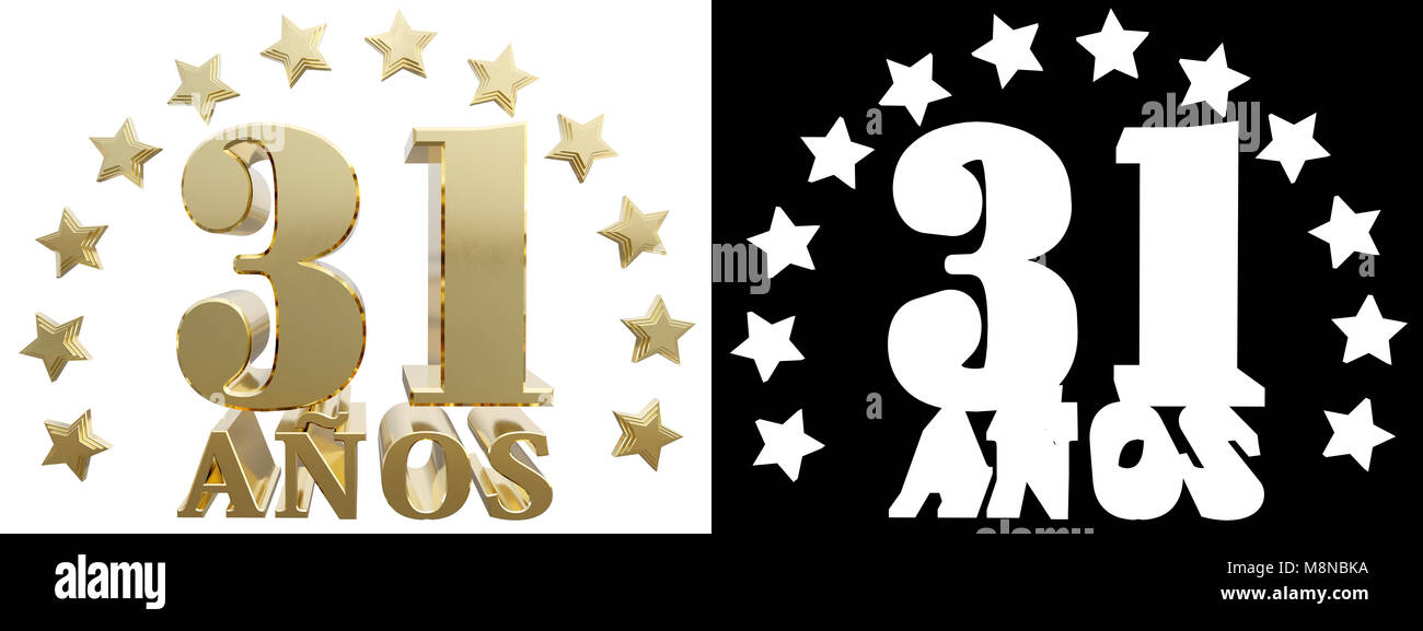 Golden digit thirty one and the word of the year, decorated with stars ...