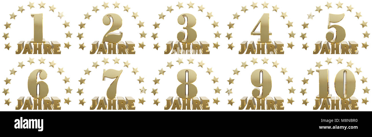 Set of gold numbers and lettering of the year, decorated with stars ...