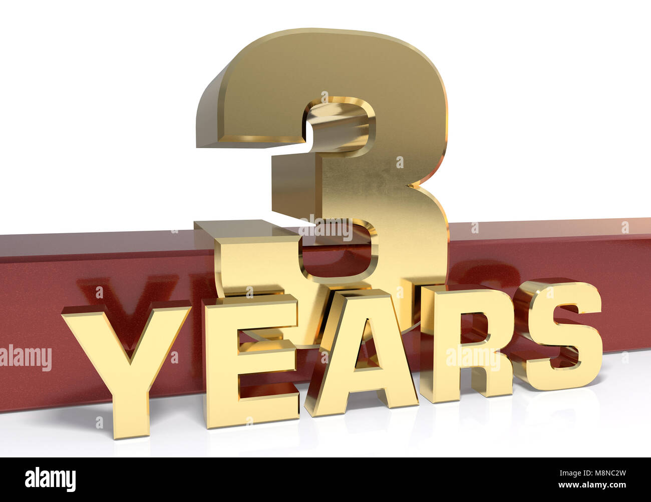Golden digit three and the word of the year. 3D illustration Stock ...
