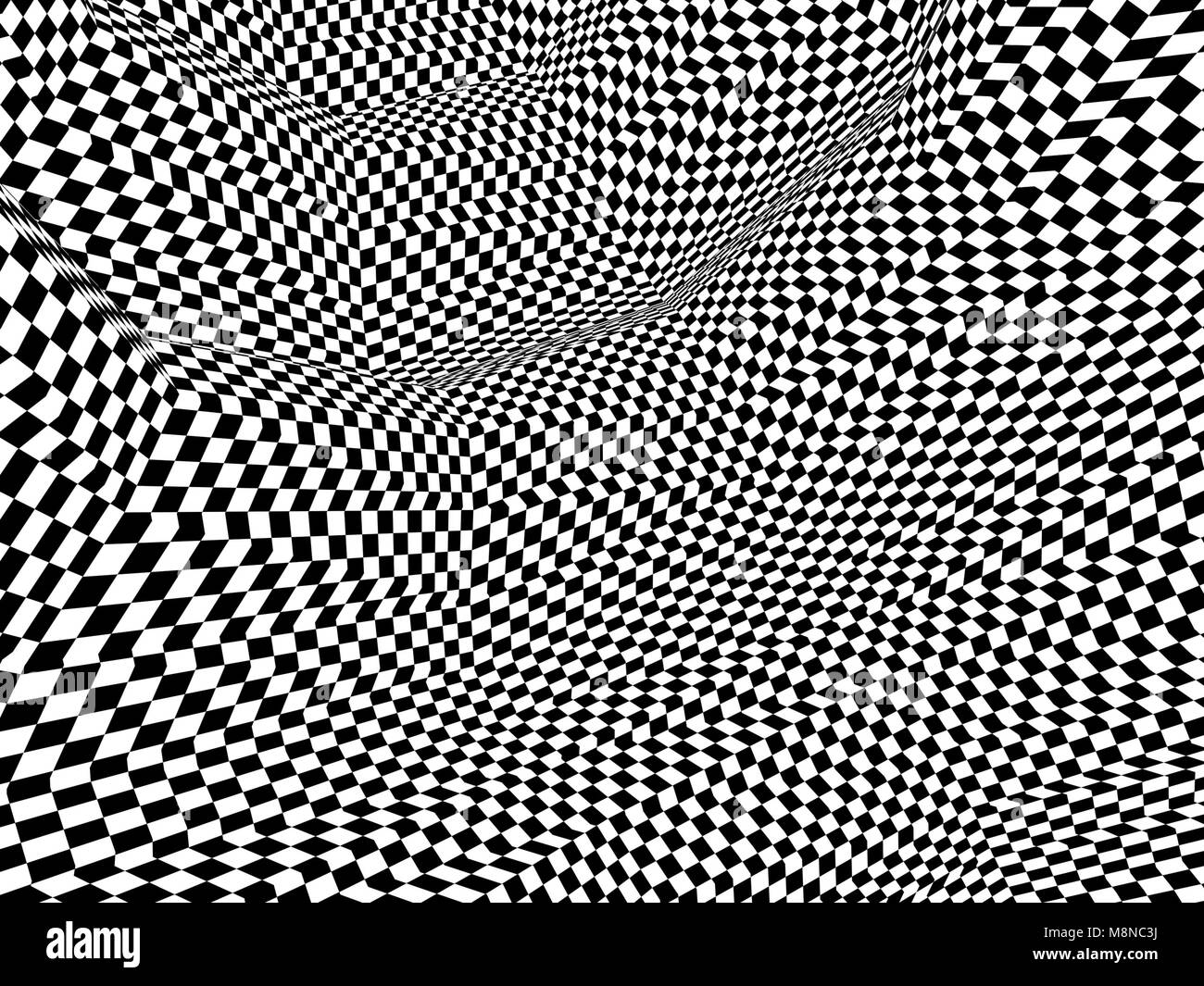 Abstract illusion. Geometric background with checkered texture of black ...