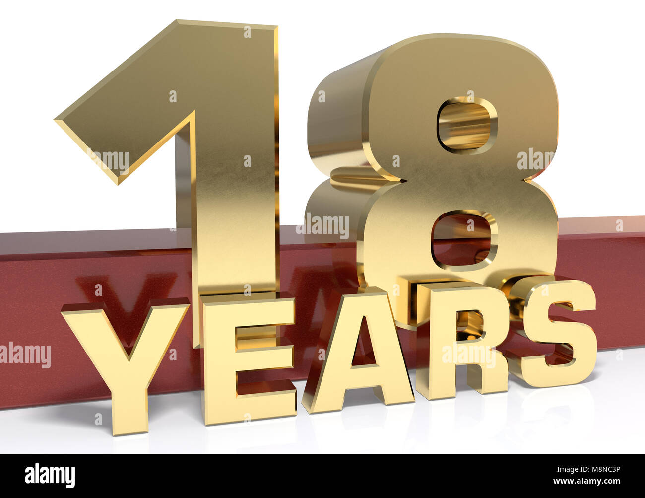Golden digit eighteen and the word of the year. 3D illustration Stock ...