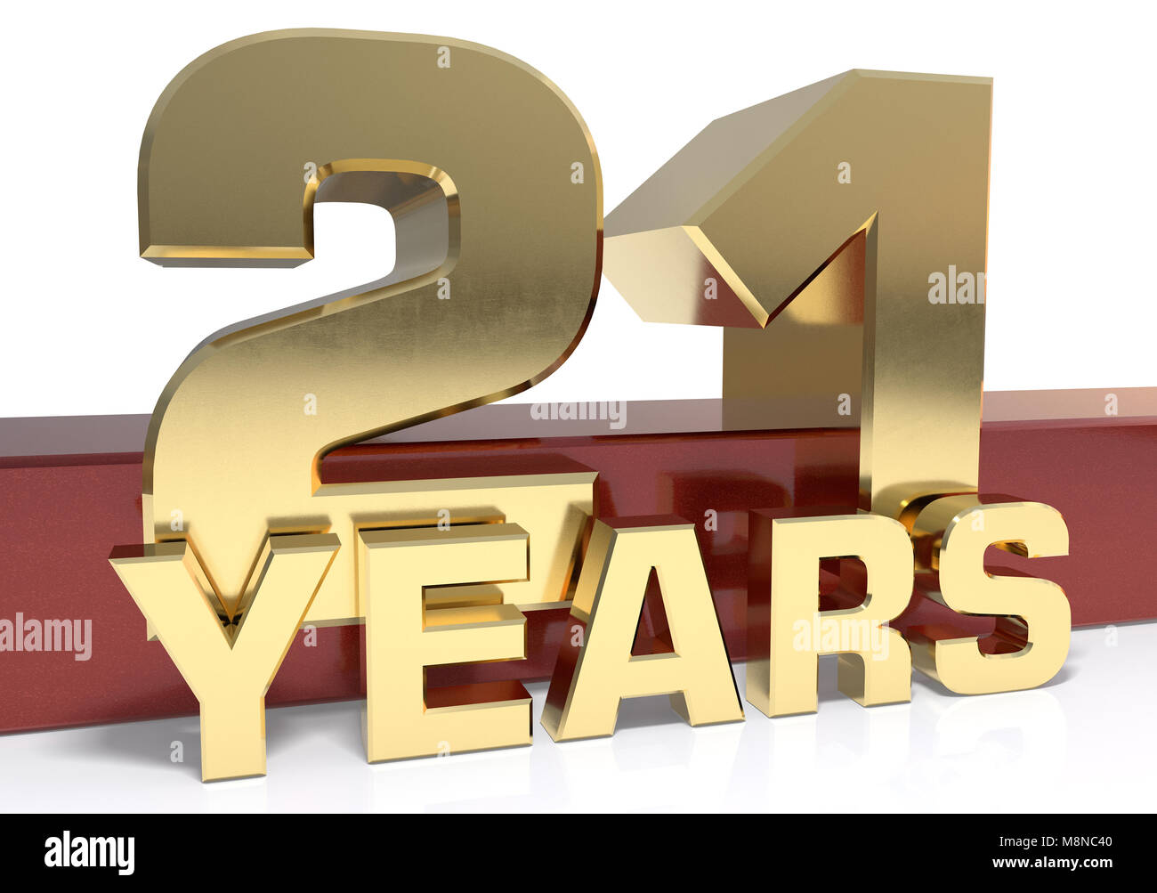 Golden digit twenty one and the word of the year. 3D illustration Stock ...