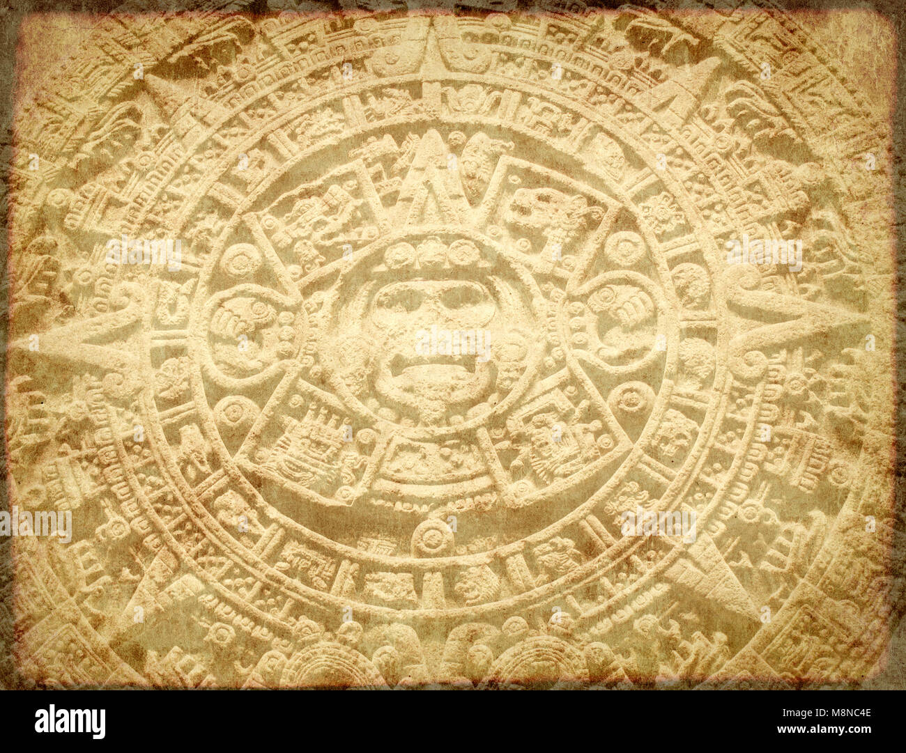 Grunge background with old paper texture and aztec calendar Stock Photo ...