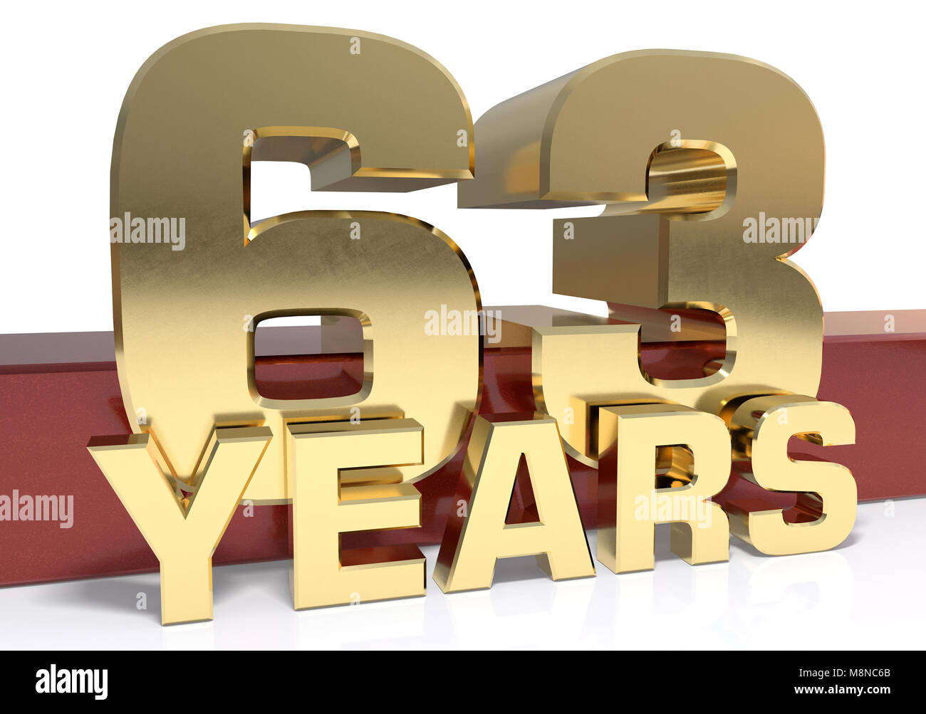Golden digit sixty three and the word of the year. 3D illustration ...