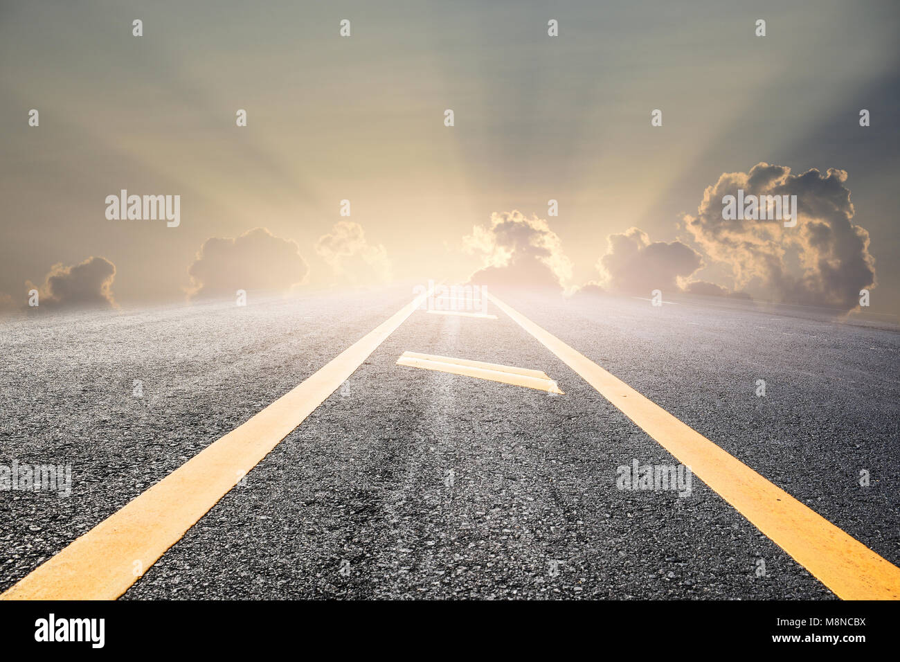 Road line pattern background against sunset for texture design on ...