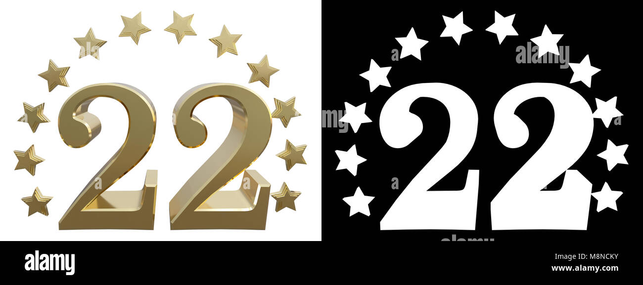 Gold number twenty one, decorated with a circle of stars. 3D ...
