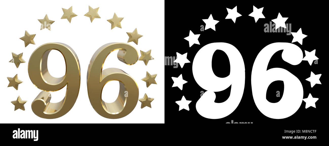 Gold number ninety six, decorated with a circle of stars. 3D ...
