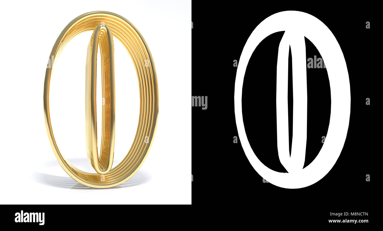 Golden number zero on white background with drop shadow and alpha ...