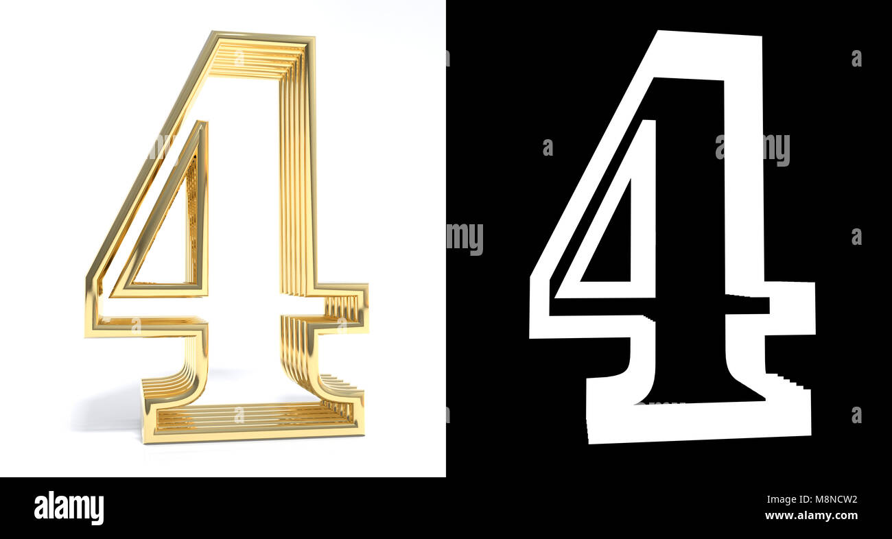 Golden number four on white background with drop shadow and alpha ...