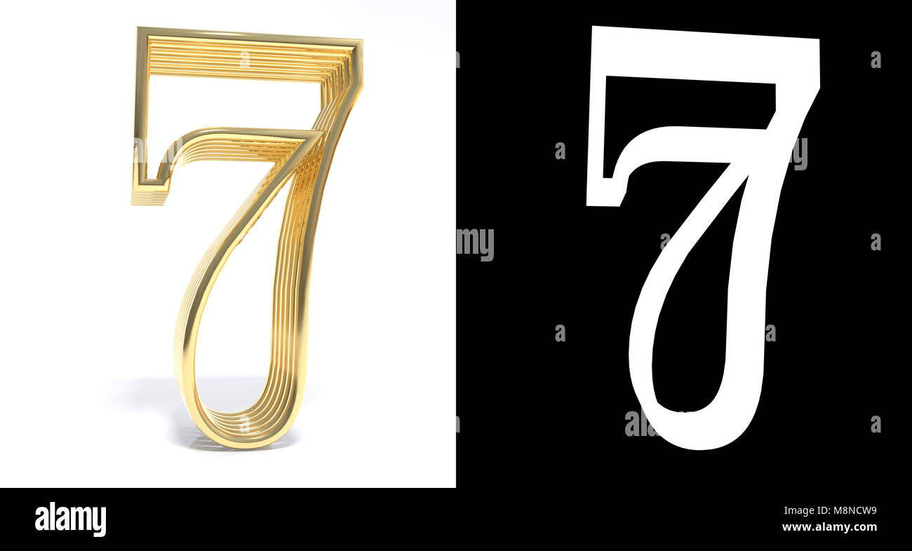 Golden number seven on white background with drop shadow and alpha ...