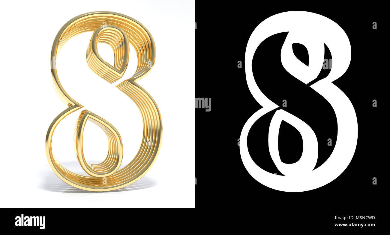 Golden number eight on white background with drop shadow and alpha ...