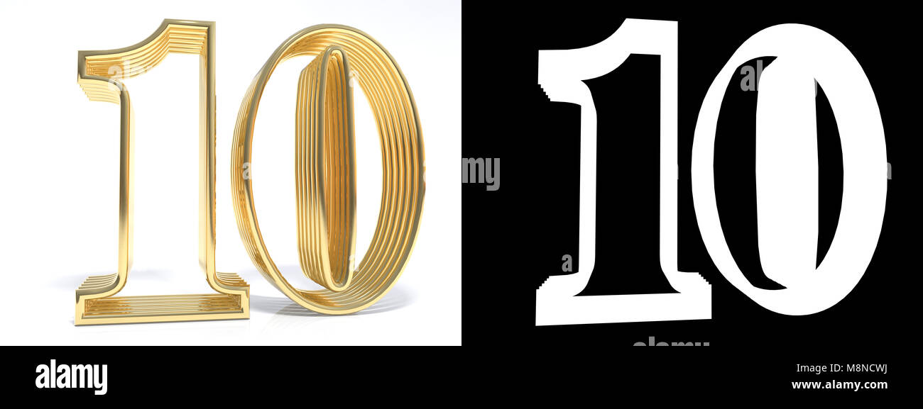 Golden number ten on white background with drop shadow and alpha ...