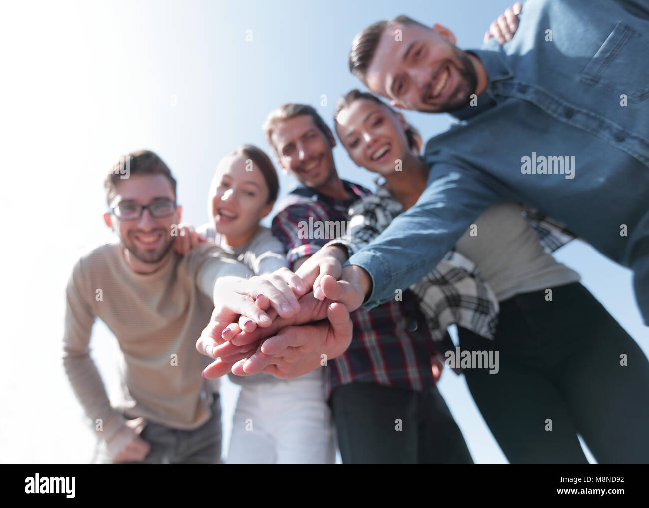 College Students Teamwork Stacking Hand Concept Stock Photo - Alamy