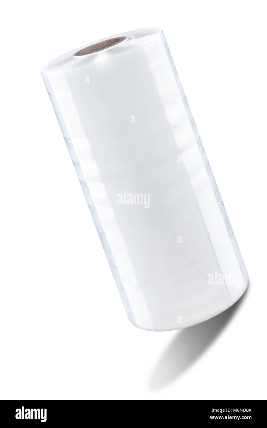 White stretch film foil at white background, isolated Stock Photo - Alamy