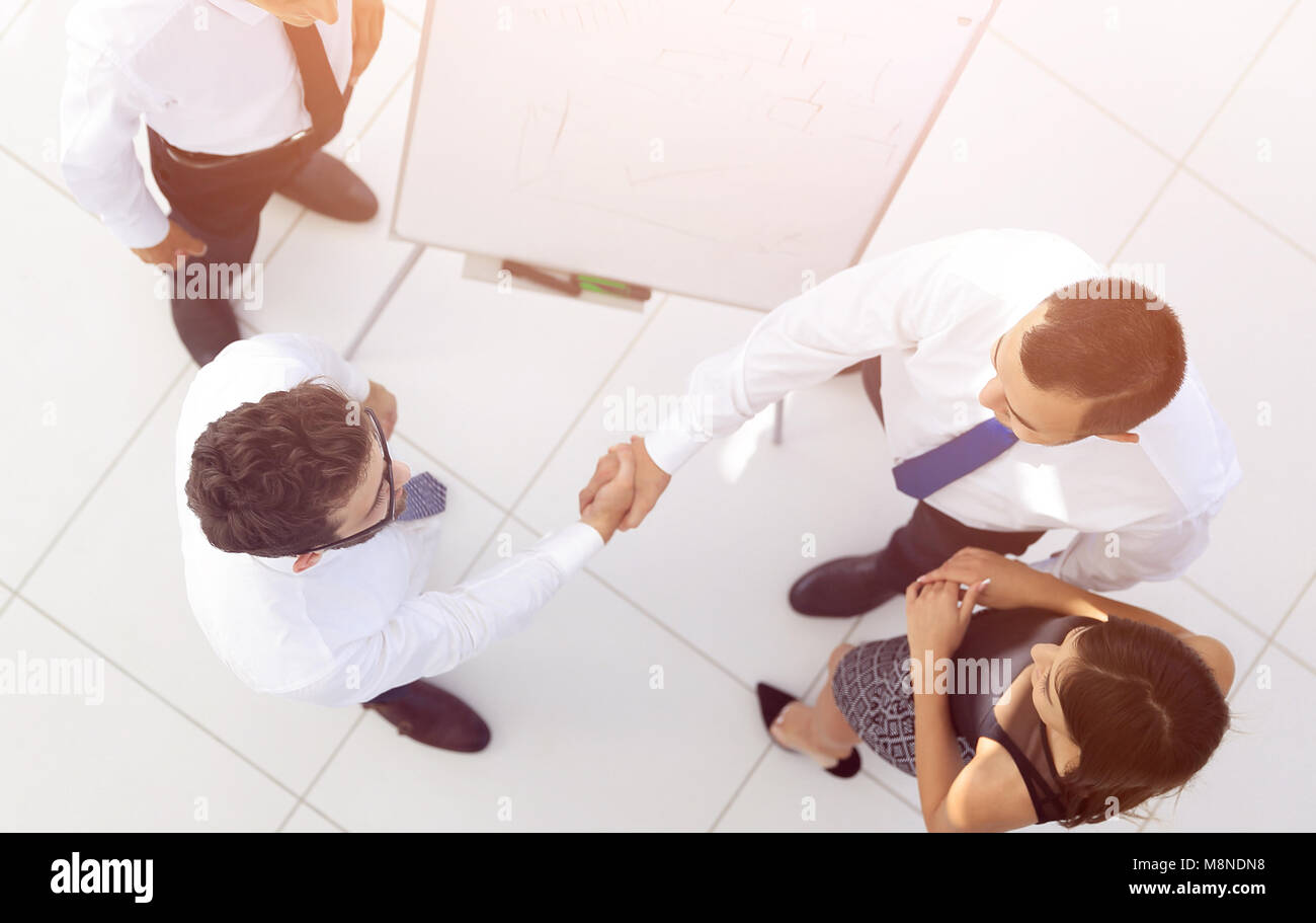 view from the top. background image of handshake of business par Stock ...