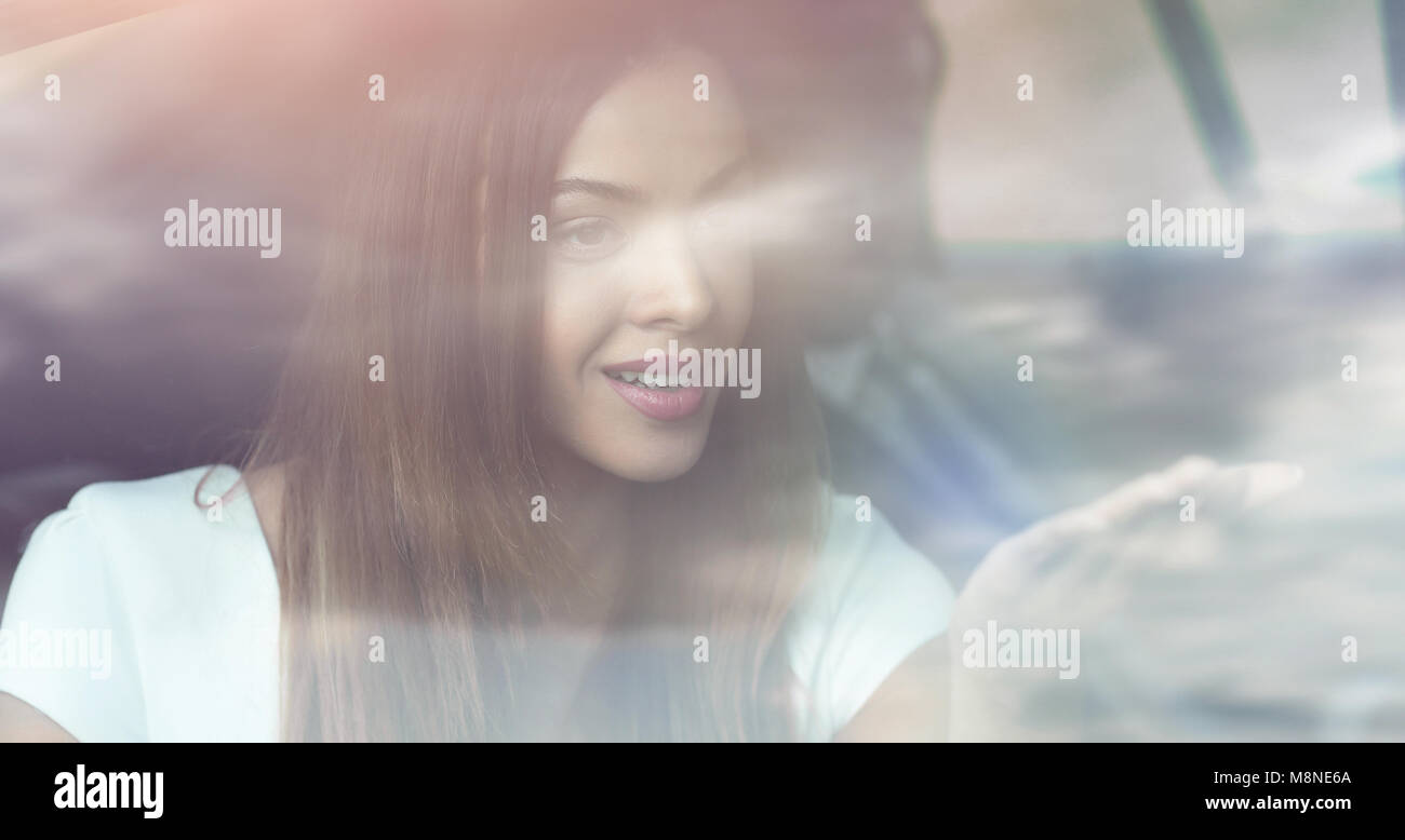 young woman portrait in the car behind the window Stock Photo - Alamy