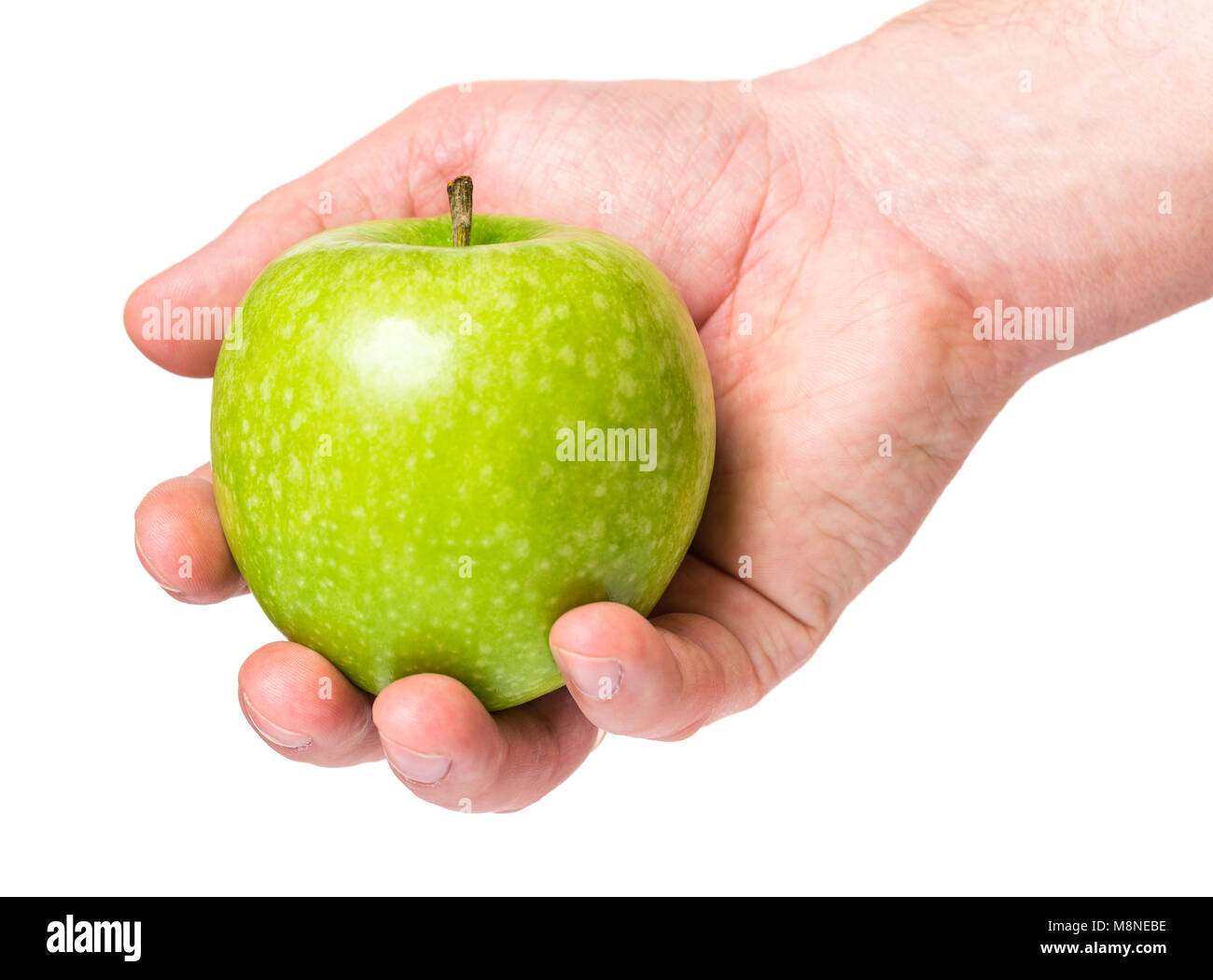 Male hand holding green apple, isolated on white background Stock Photo ...