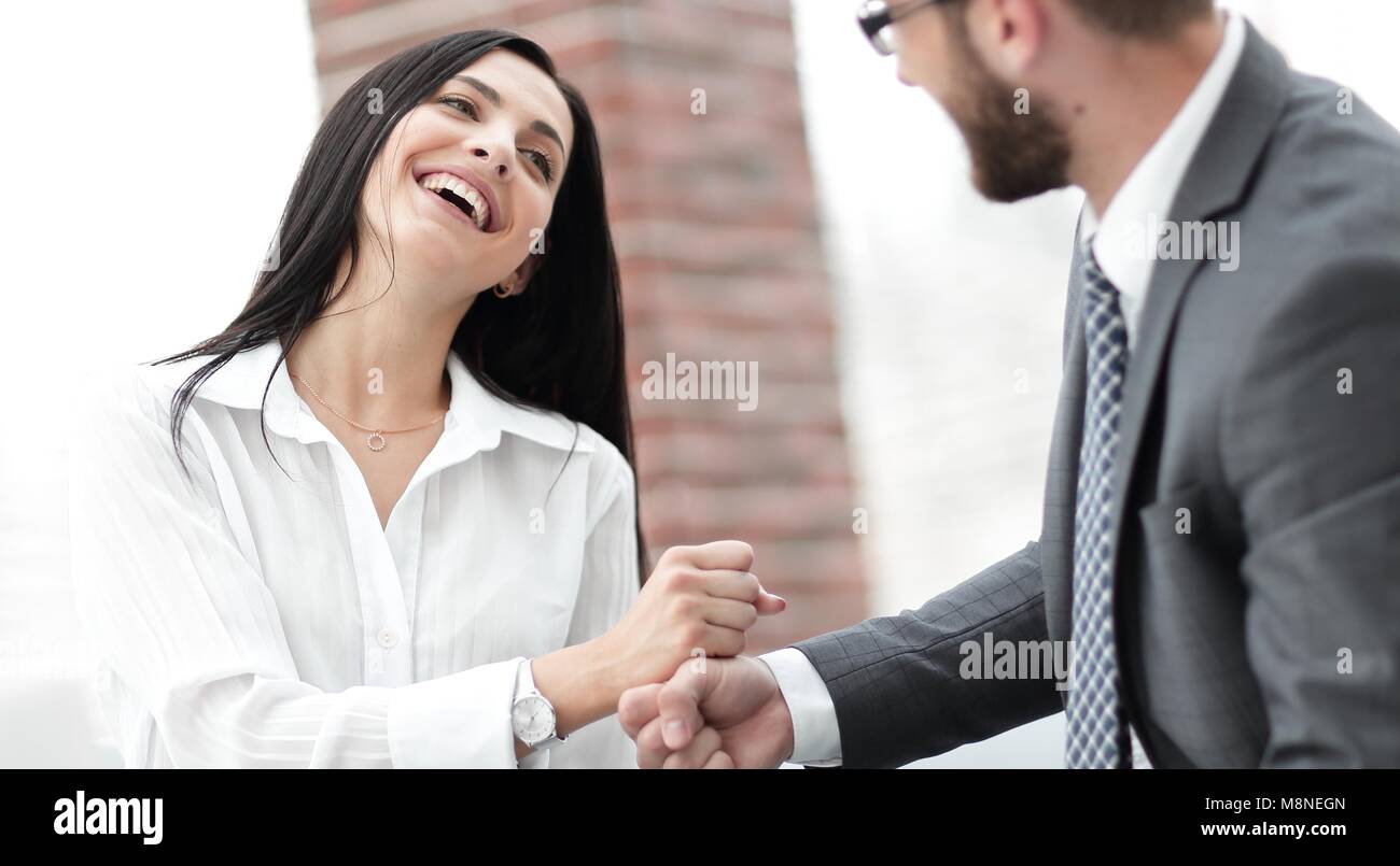 close-up. members of the business team, show their success Stock Photo ...