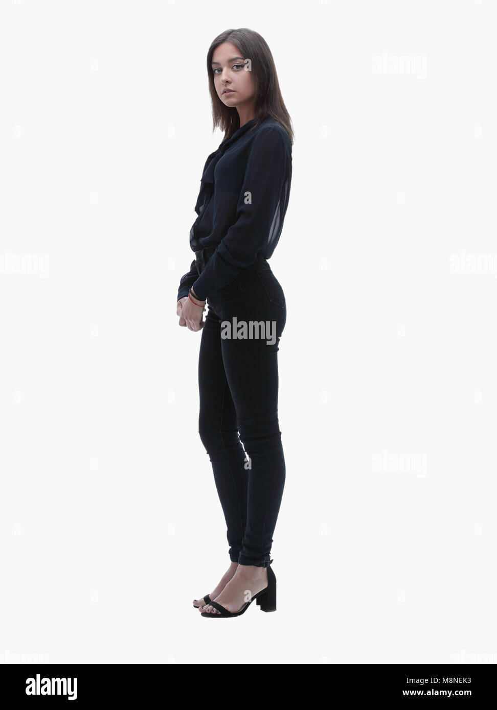 side view. serious young business woman Stock Photo - Alamy