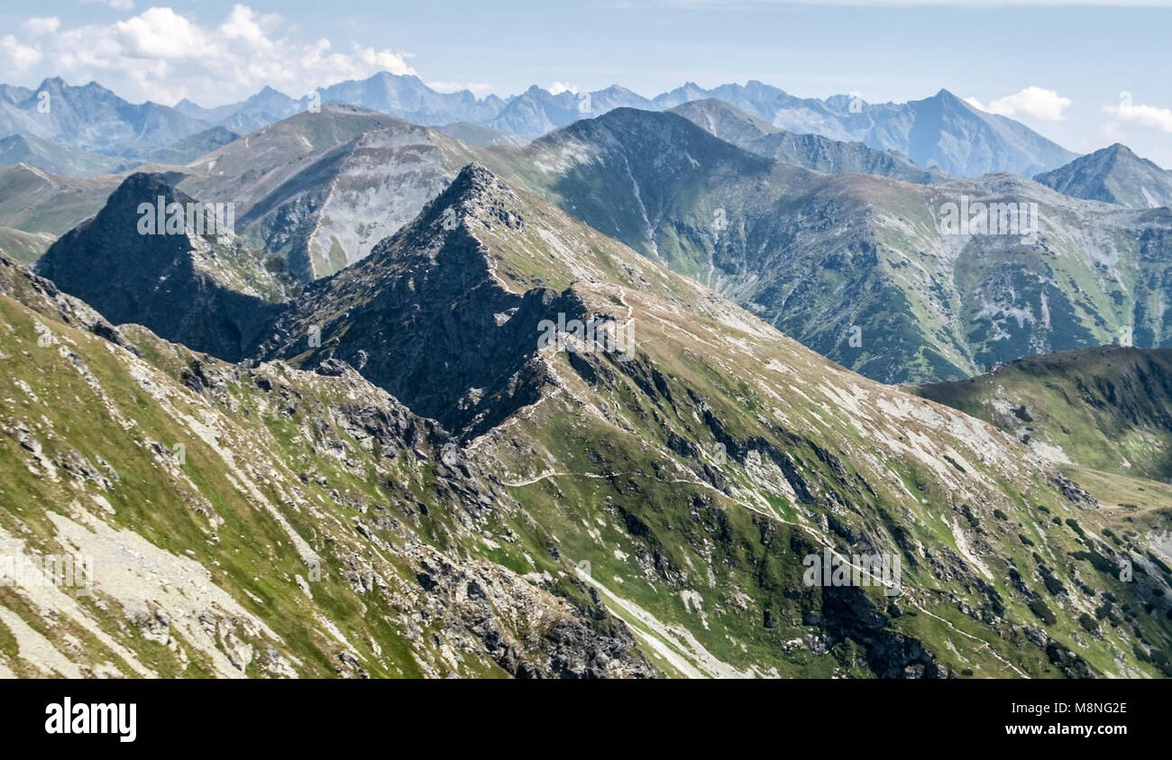 Tatra mountains panorama with many peaks of Western and High Tatras ...