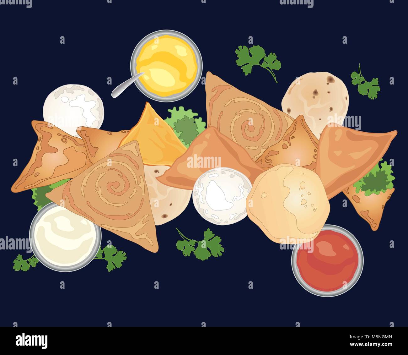 a vector illustration in eps 10 format of Indian foods and dips ...