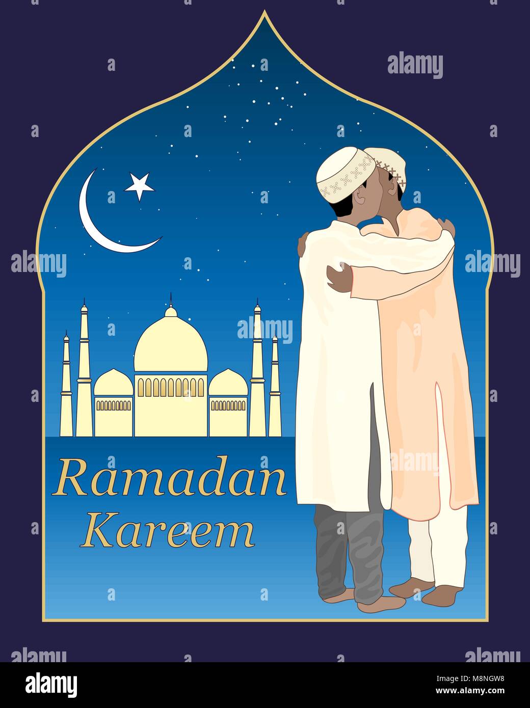 a vector illustration in eps 10 format of two Muslim men embracing at ...