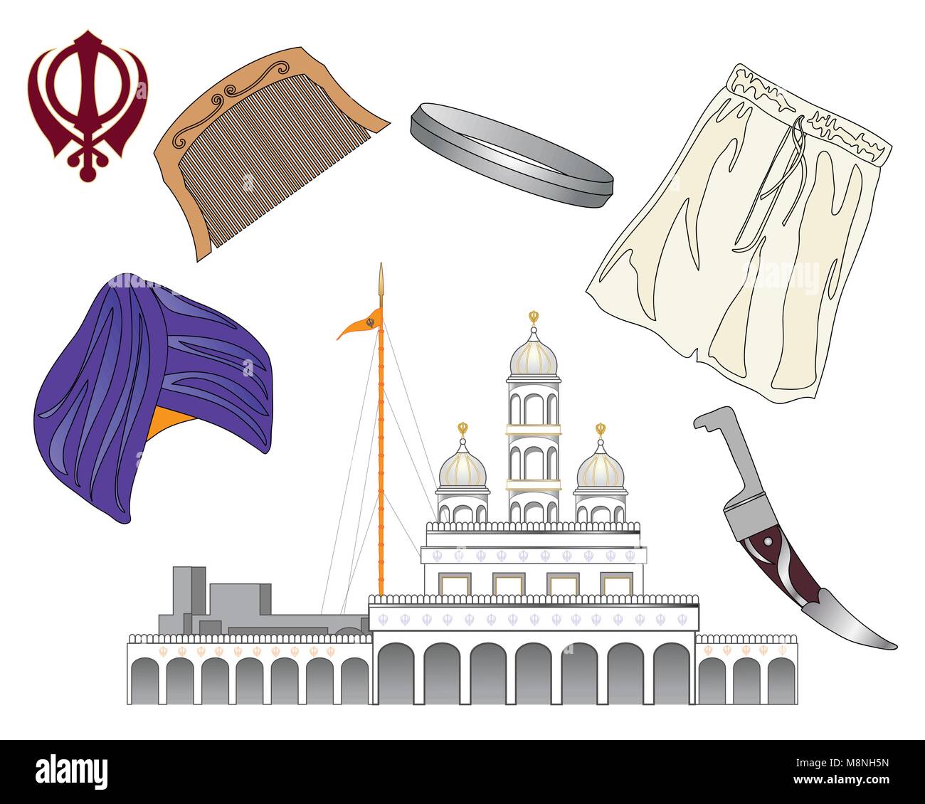 a vector illustration in eps 10 format of the symbols of the Sikh faith ...