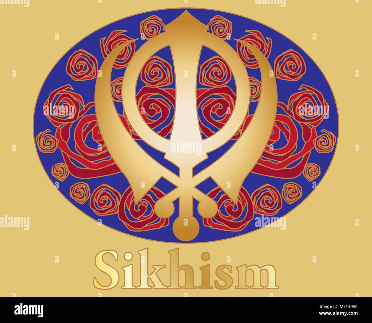 a vector illustration in eps 10 format of a Sikh symbol in gold on a ...