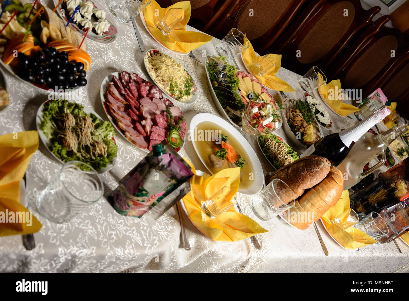 Festive table with different dishes in the Ukrainian restaurant Stock ...