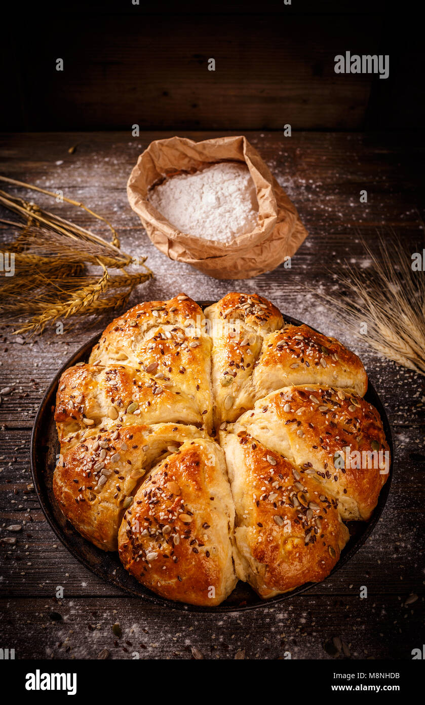 Fresh baked pastry buns snack triangles Stock Photo - Alamy