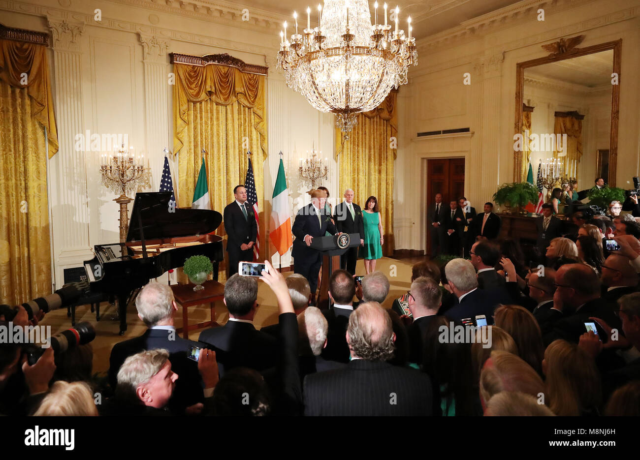 US President Donald Trump speaking during the annual Shamrock ...