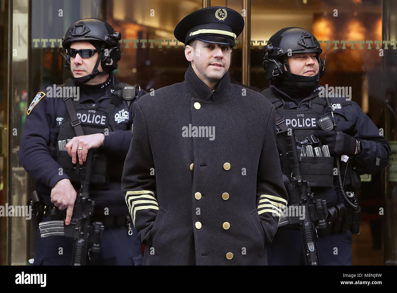 Police provide security outside Trump Tower on St Patricks day in New ...