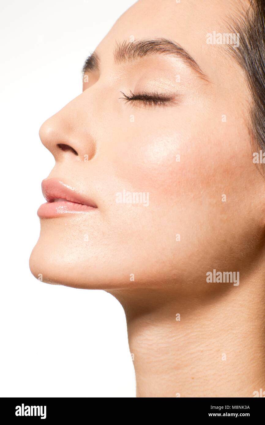 MODEL RELEASED. Young woman with eyes closed, close up portrait Stock ...