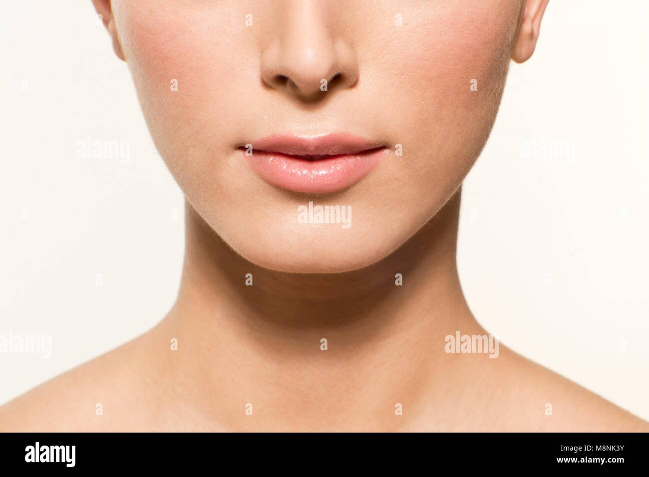MODEL RELEASED. Young woman's lower face, close up portrait Stock Photo ...