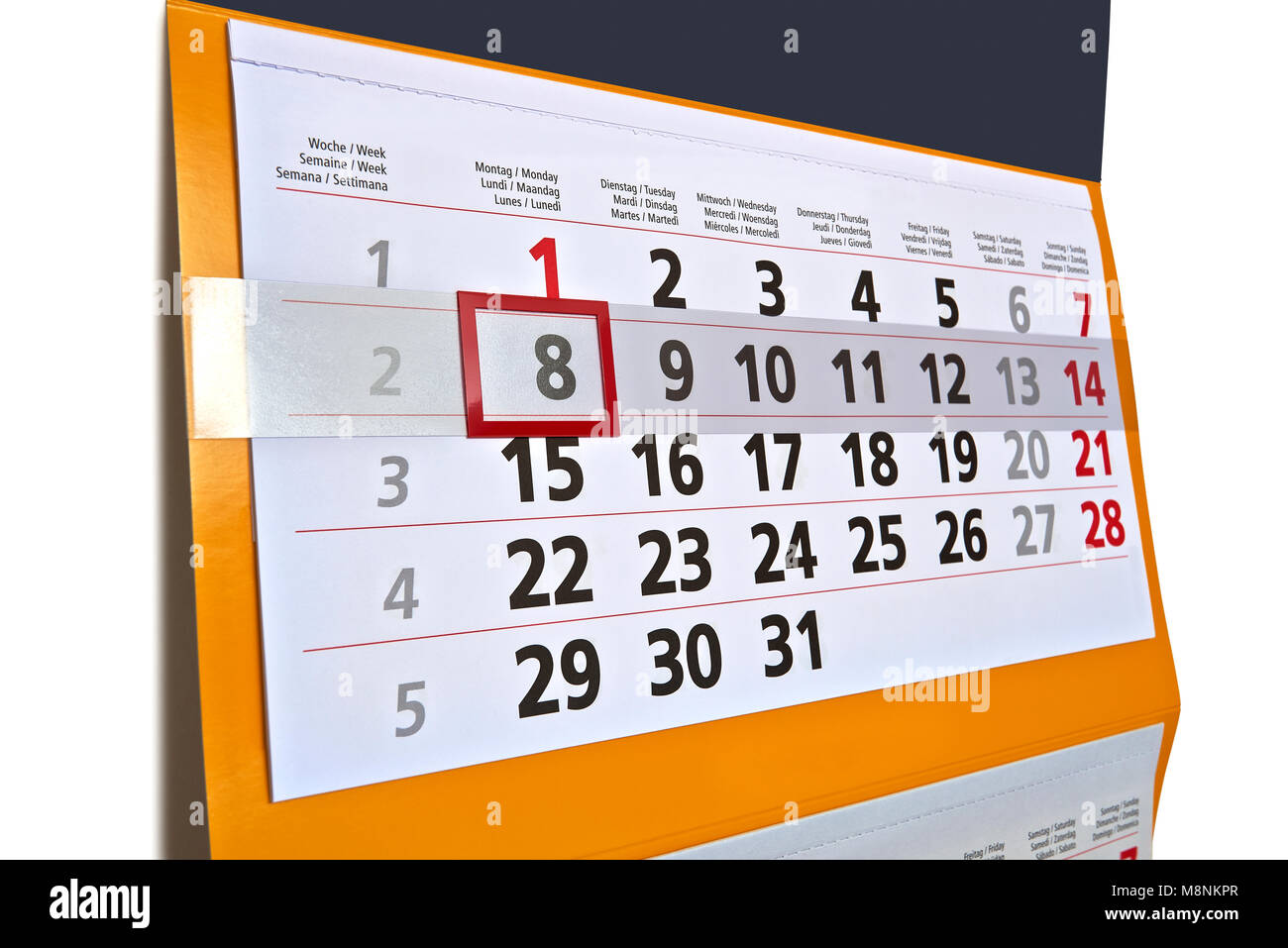 Wall calendar hanging with letters and numbers isolated on white Stock ...