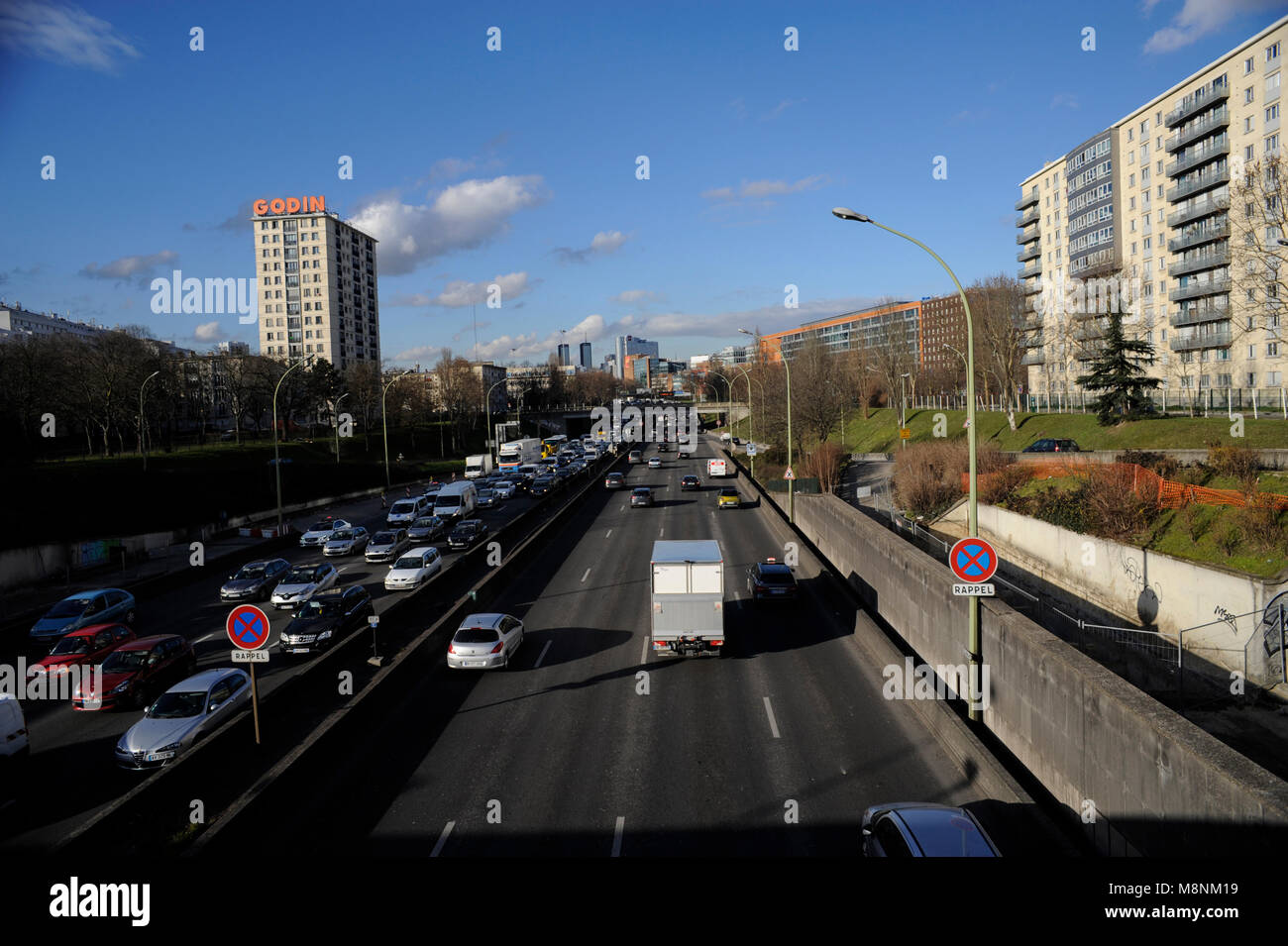 PARIS FRANCE - PERIPHERIQUE TRAFFIC AROUND PARIS CITY - POLUTION LEVEL ...